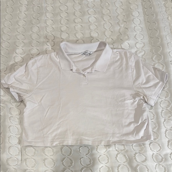 Subdued | Tops | White Classic Cropped Polo Shirt With Short Sleeves ...